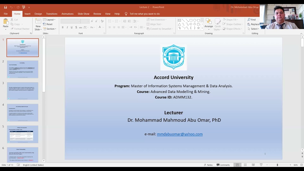 Advanced Data Modelling and Mining.