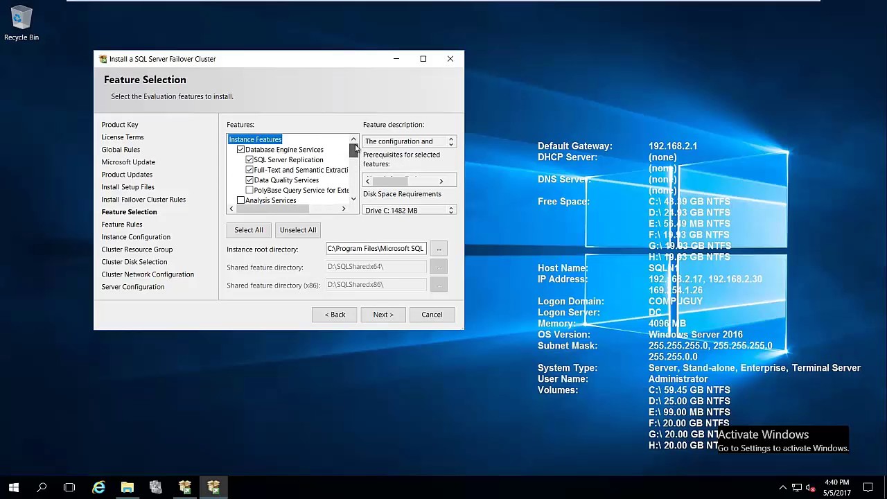 SQL Installation for Clustering 2016