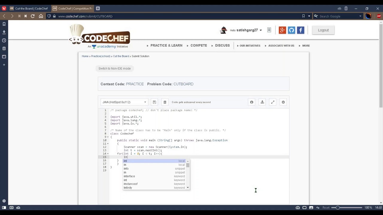 Codechef problem CUTBOARD - Solution