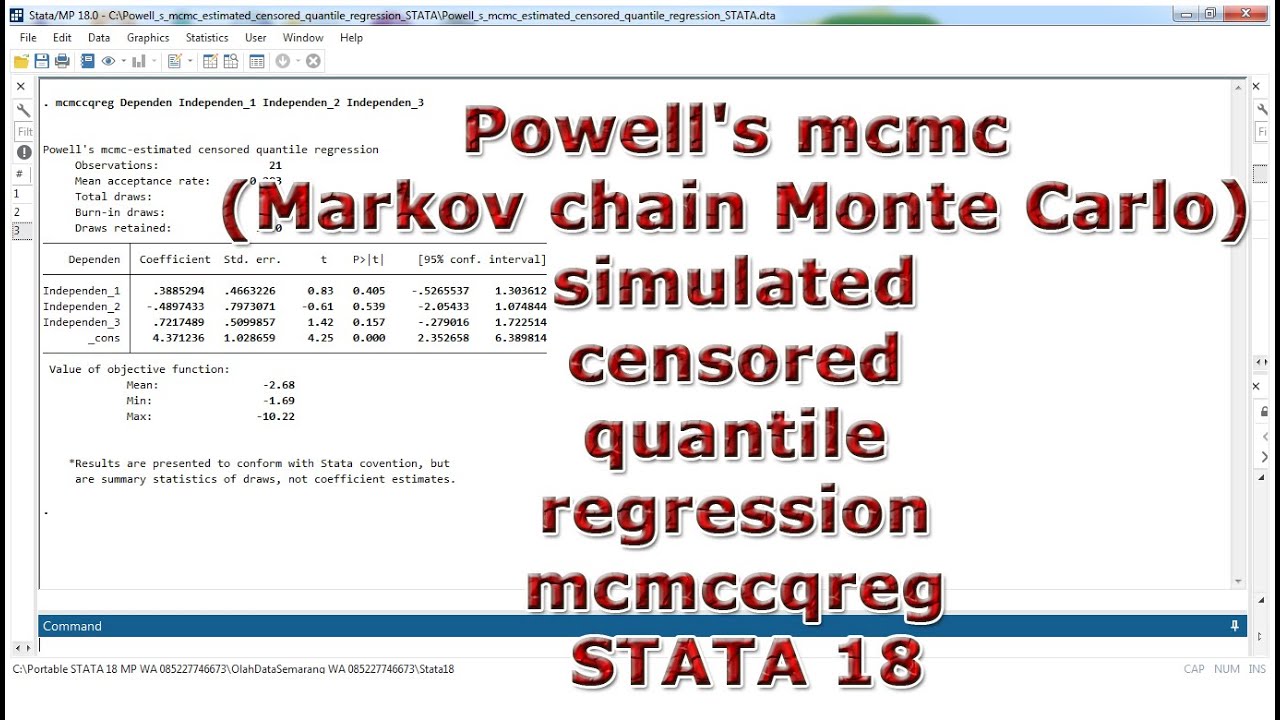 Powell's mcmc (Markov chain Monte Carlo) simulated censored quantile regression mcmccqreg STATA 18