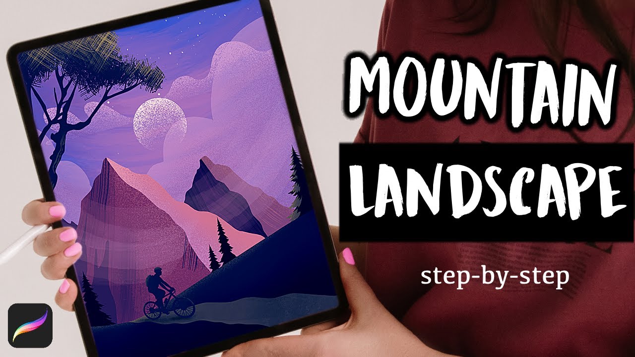 Easy Mountain Landscape Painting - Step by Step Procreate Tutorial for Beginners