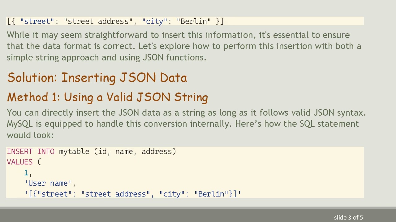 How to Insert JSON into a MySQL Table Column