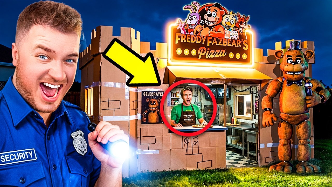 We BUILT a FNAF Box Fort PIZZERIA… Then FREDDY ATTACKED!