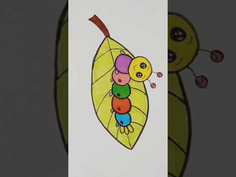 Cute Caterpillar On Leaf Drawing Step By Step #caterpillar #cute #easy #drawing #draw #how #howto