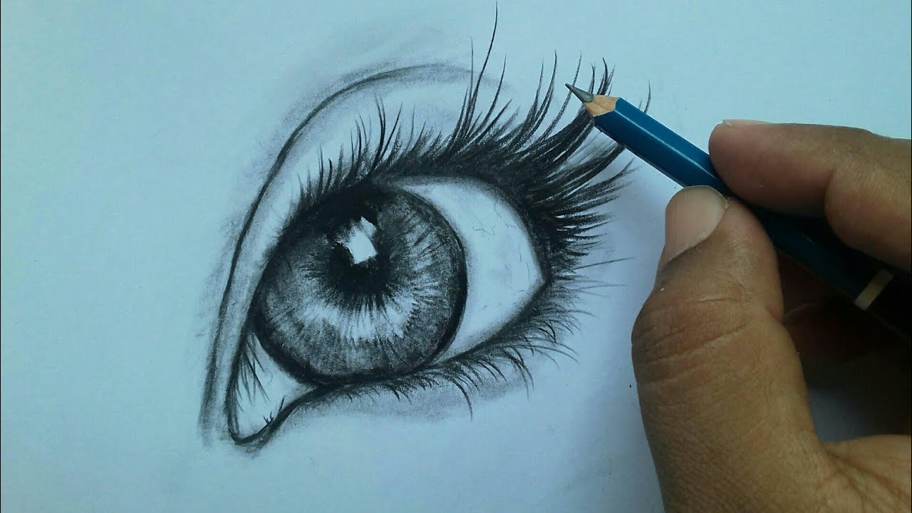 Drawing of realistic eye in easy way / charcoal pencil drawing of eye for beginners