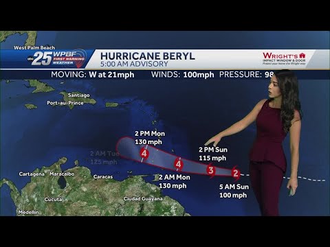 Beryl upgraded to a category 2 storm
