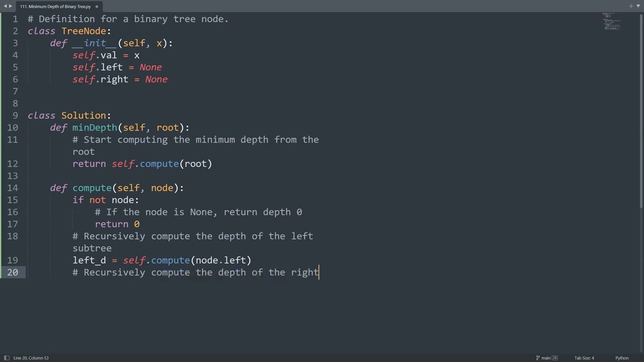 Leetcode 111. Minimum Depth of Binary Tree in Python | Python Leetcode | Python Coding Tutorial