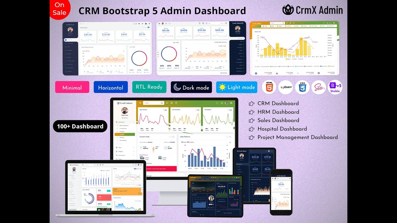 Bootstrap 5 Admin Template fully Responsive With Sass – CrmX