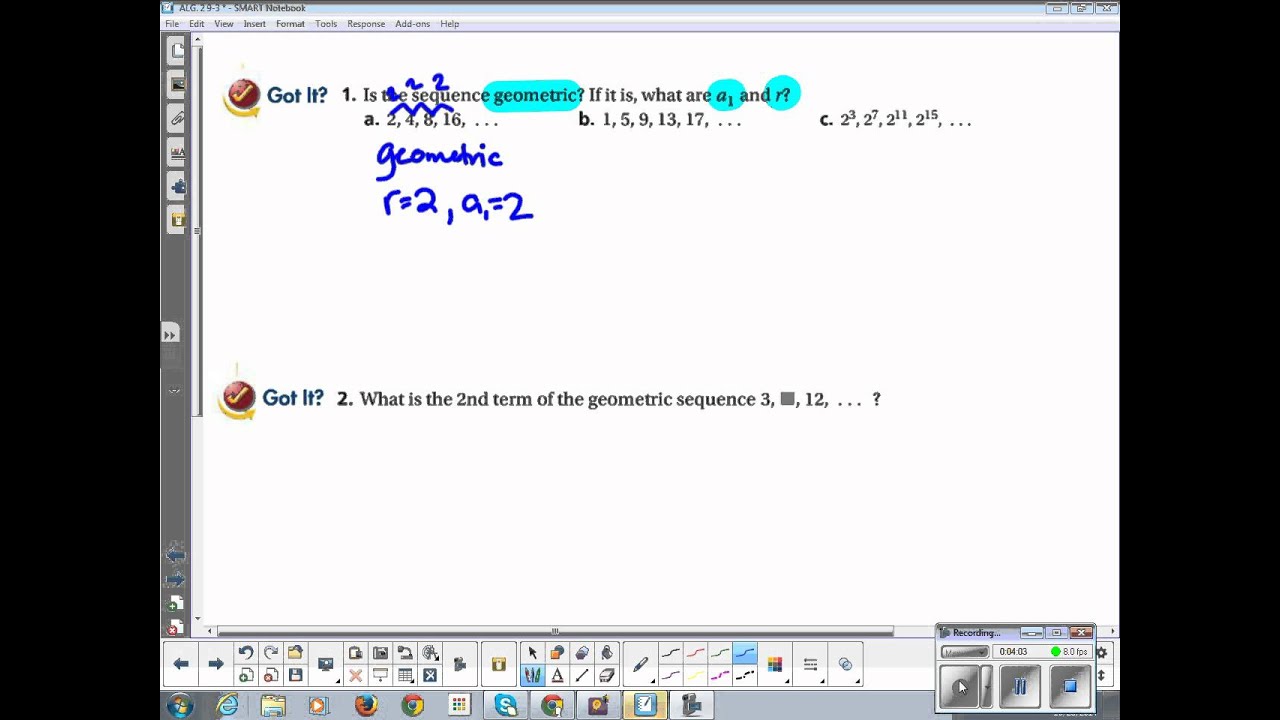 Algebra 2 Chapter 9 Section 3 Geometric Sequences