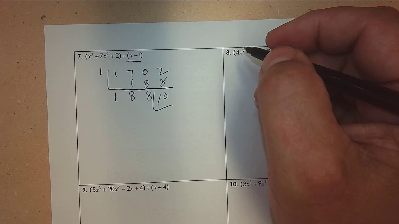 Dividing Polynomials Practice Sheet Solutions