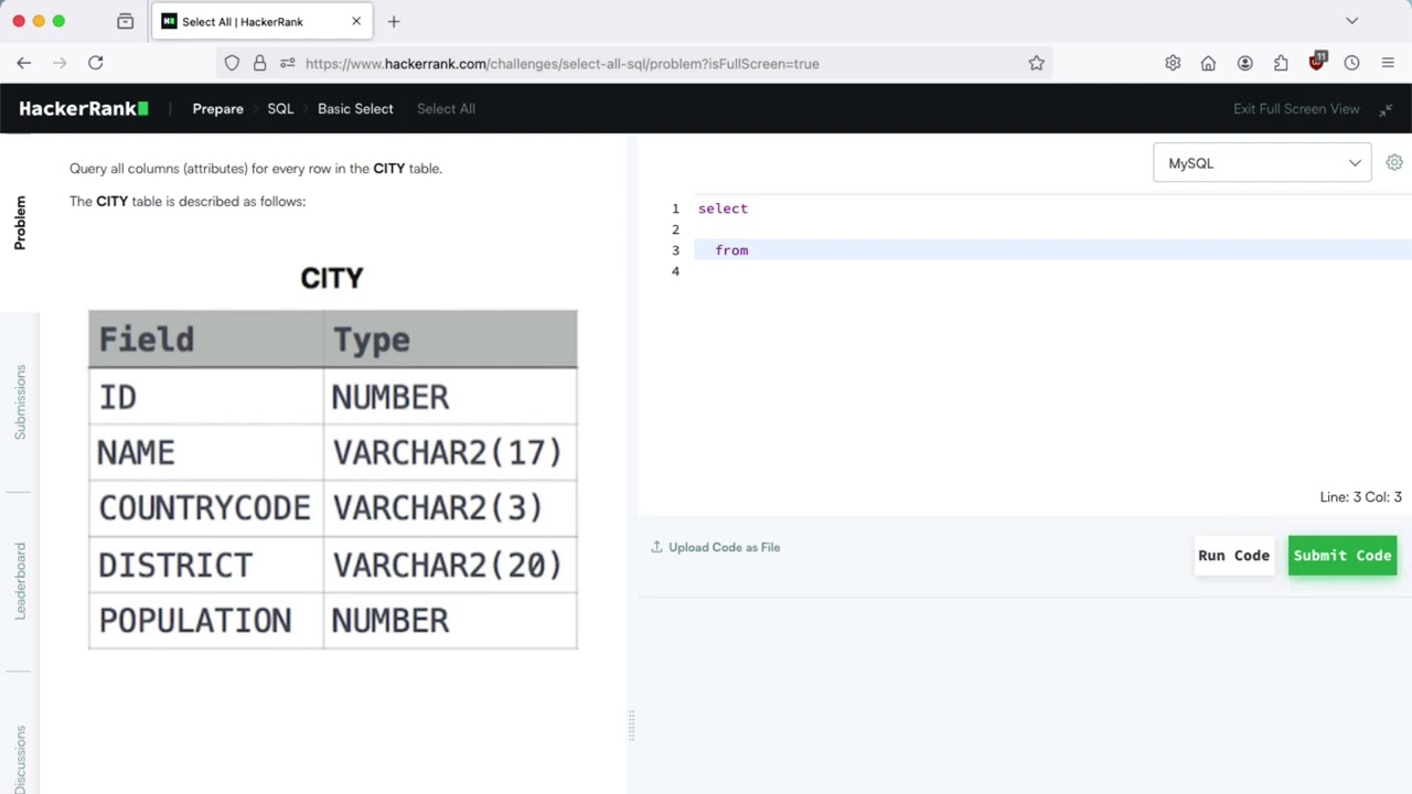 Hacker Rank SQL Question 1 