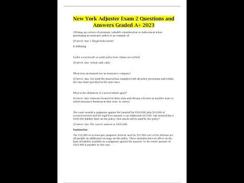 New York Adjuster Exam 2 Questions and Answers Graded A+ 2023