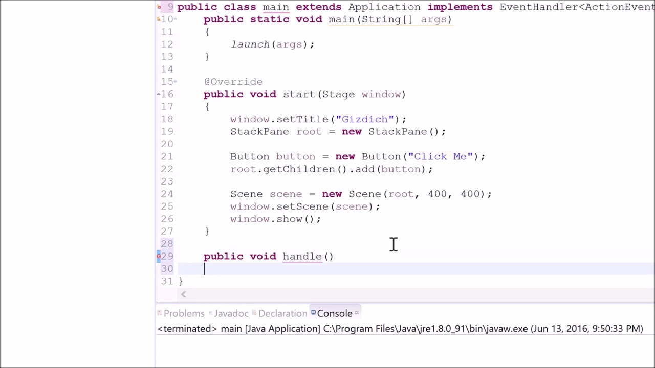 Java Tutorial 53 JavaFX   GUI   Button with Event Handler