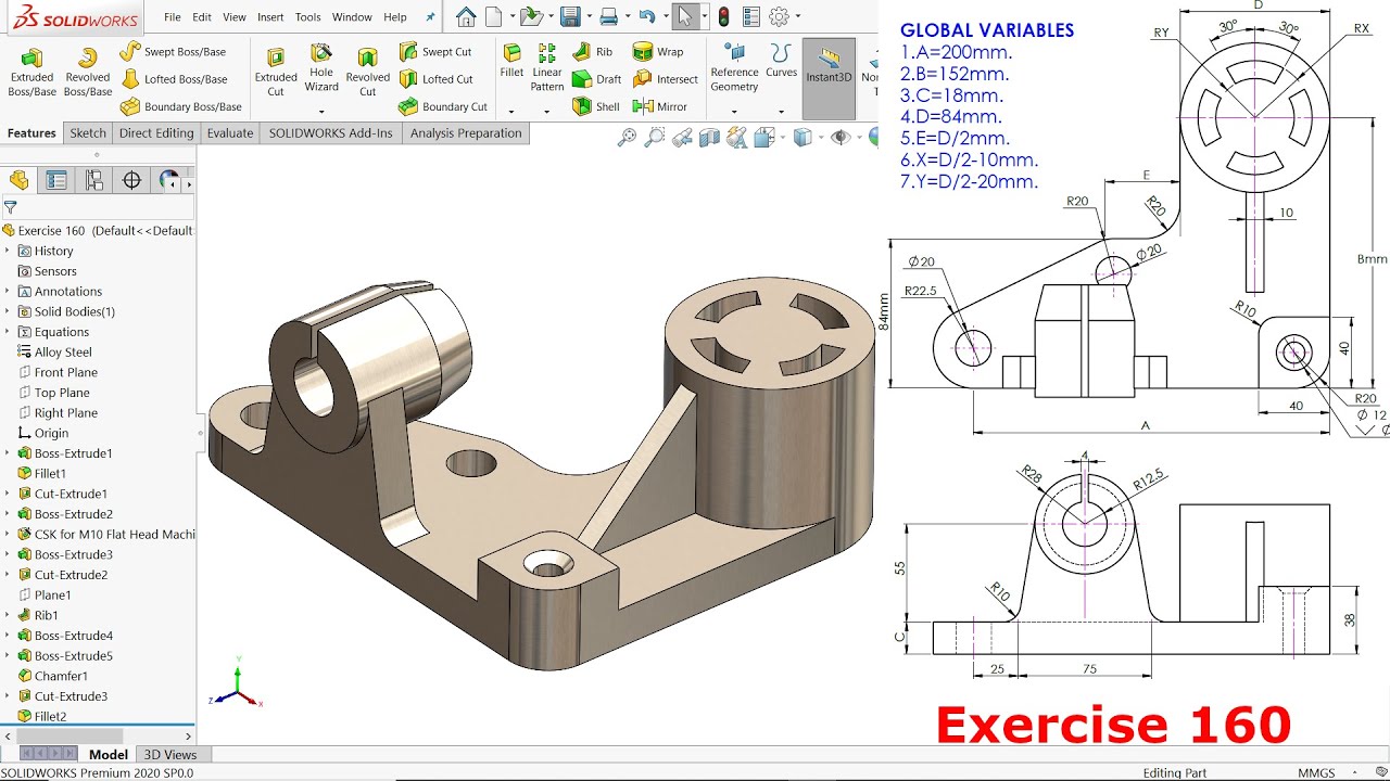 Solidworks tutorial for beginners Exercise 160