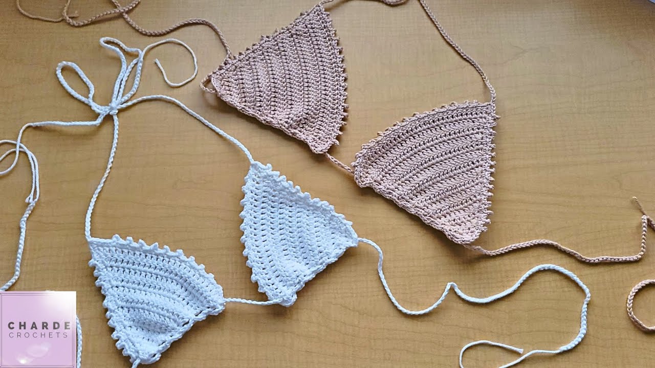 Crochet Triangle Bikini Top Pattern with Picot Border Tutorial