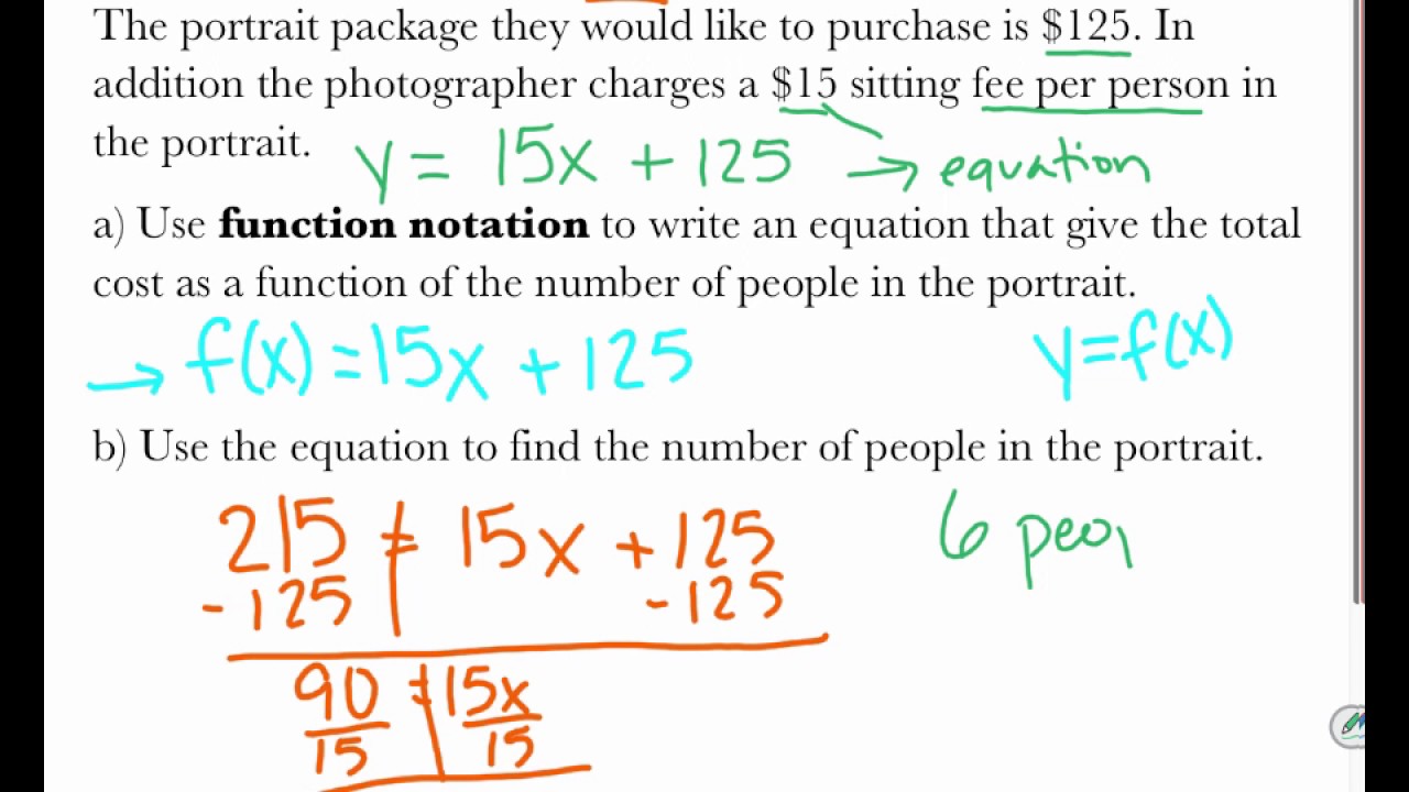 Pre-Algebra: 8-1 Example 4: Use Function Notation