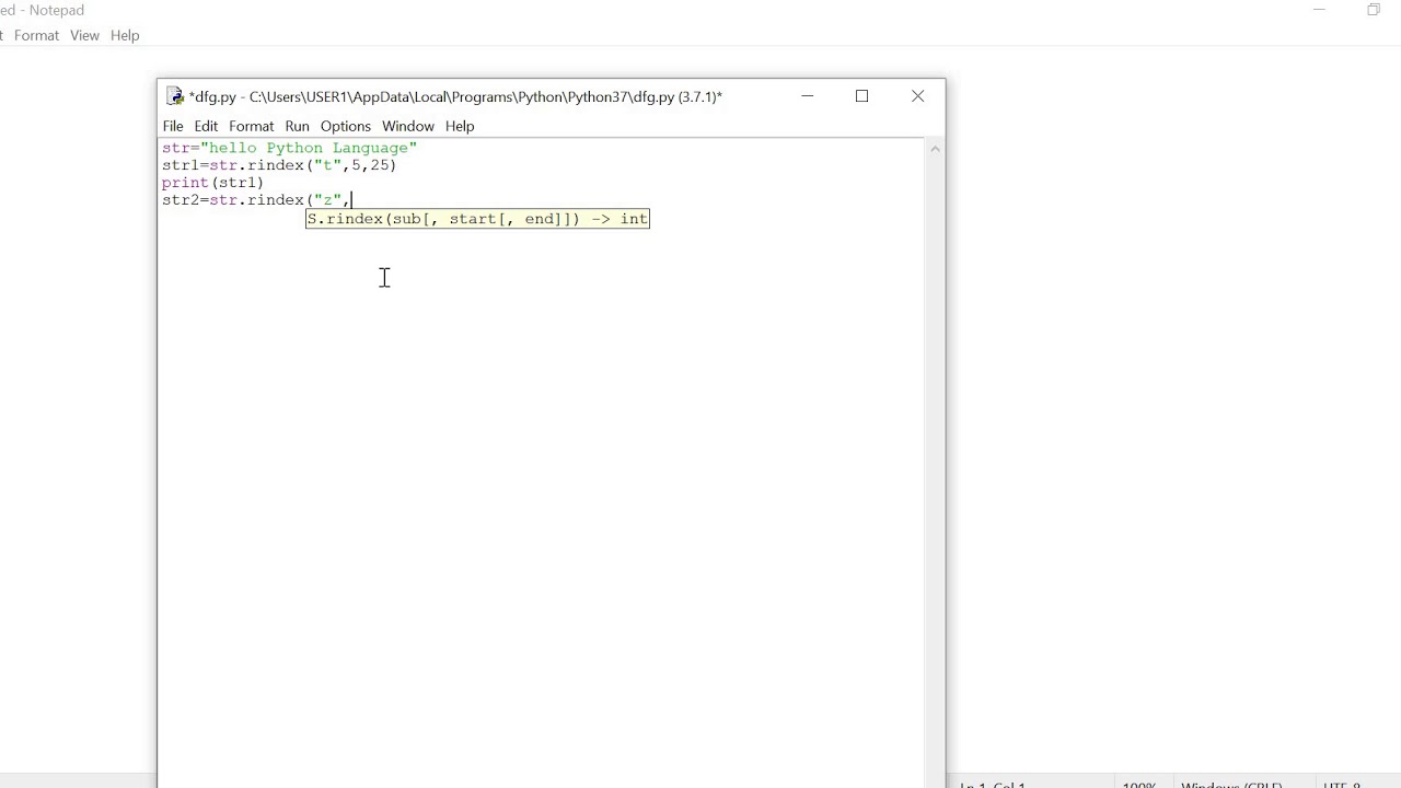 Python String- rindex(  ) method Example