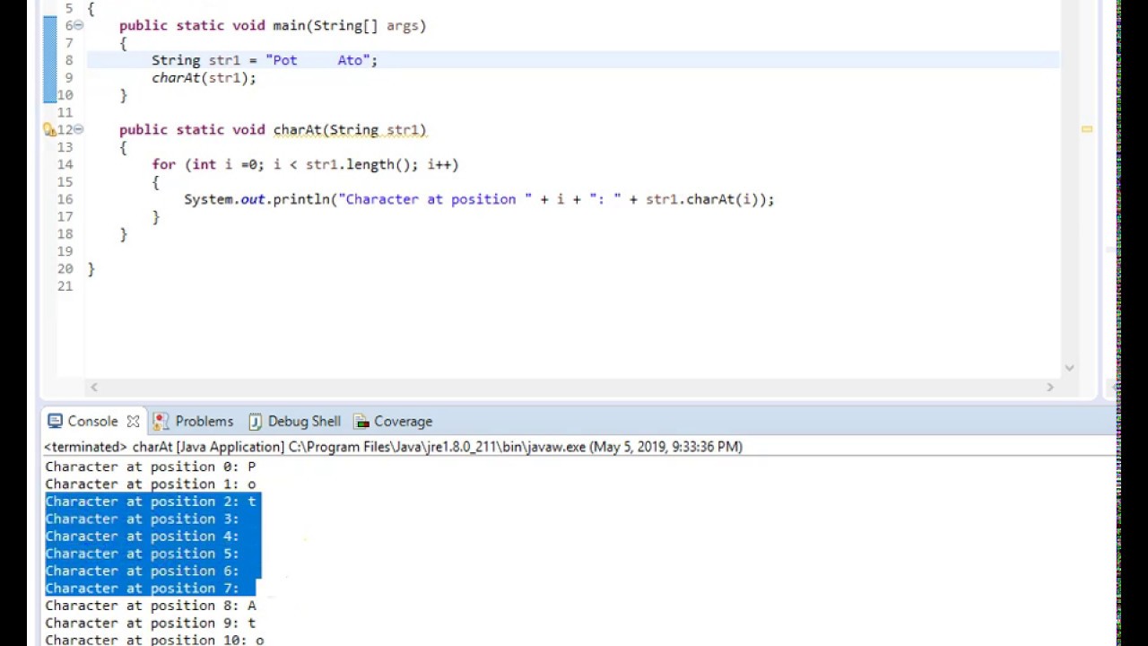 String class - charAt(int index) method