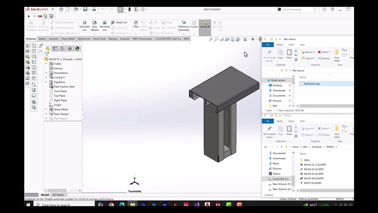 Solidworks export parts to dxfs flat pattern macro