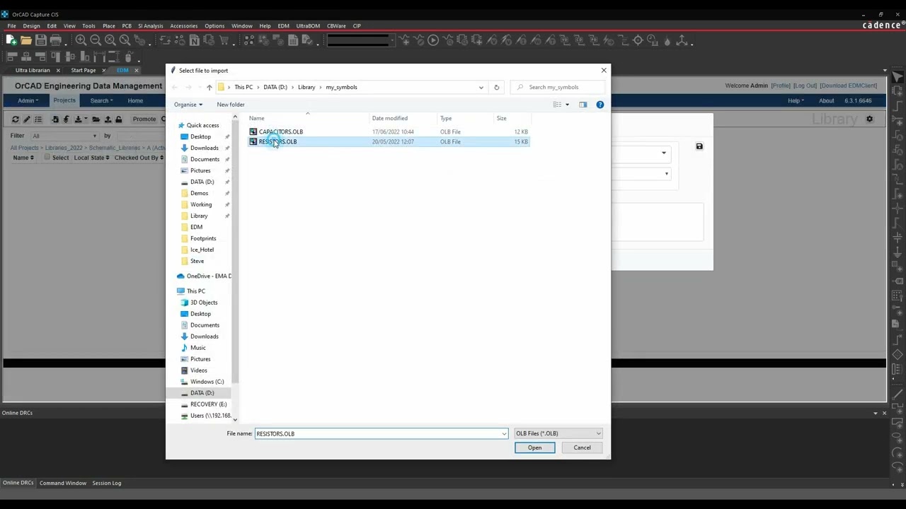 OrCAD EDM schematic part library management