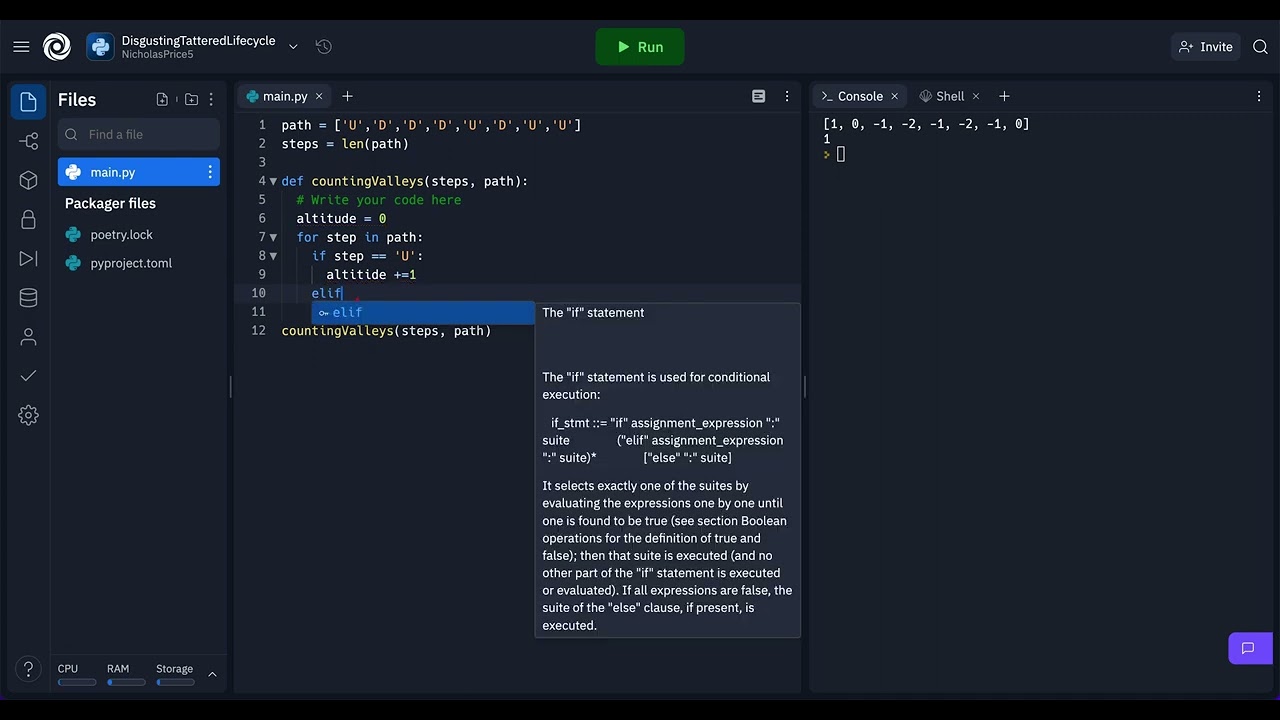 Hackerrank Counting Valleys - Python Solution