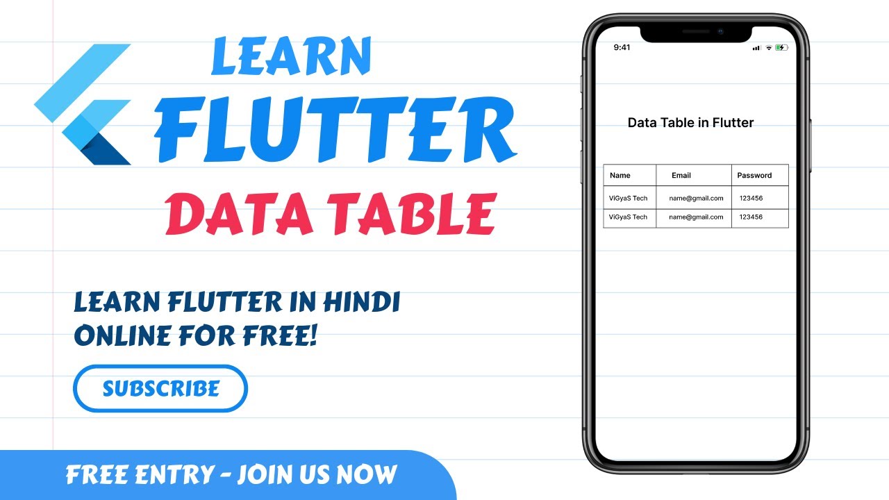 Flutter || Flutter Tutorial || Data Table in Flutter || flutter Data Table widget