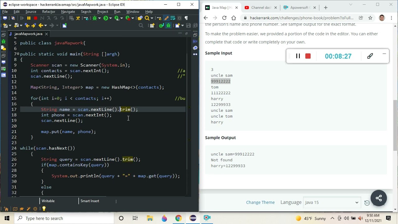 hackerrank java map solution for beginners easy