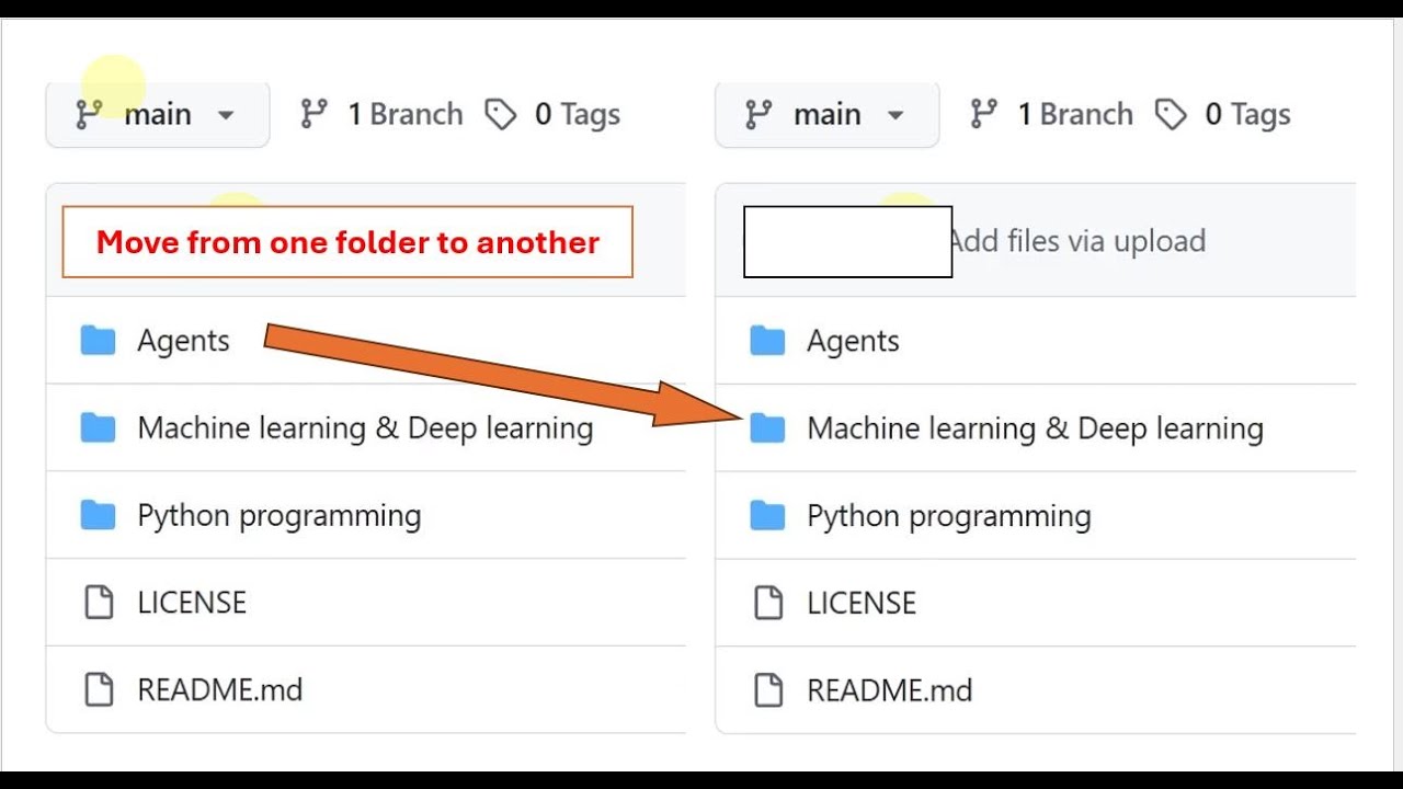 How to Move the projects or folders into different directories on GitHub tutorial | Drag and drop.