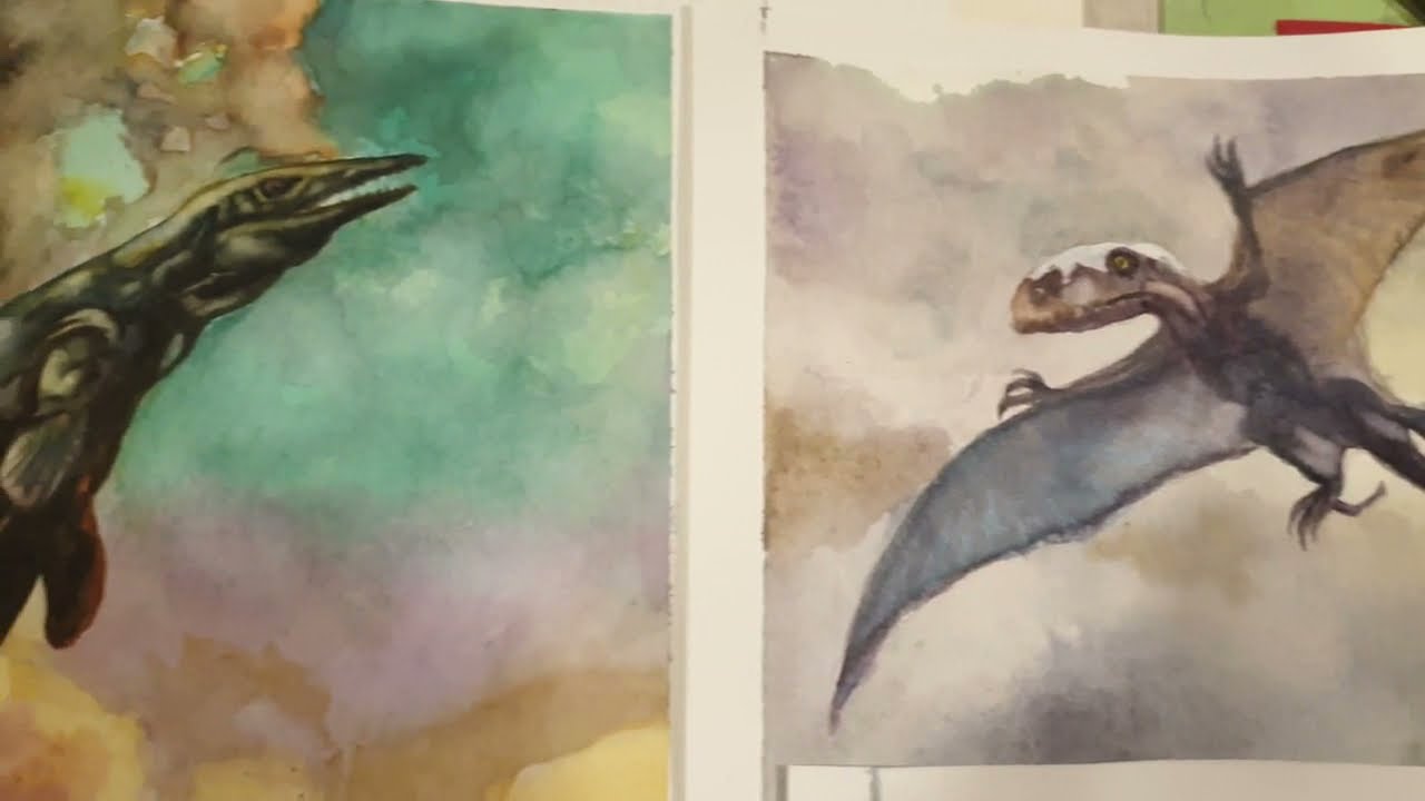 como pintar un dinosaurio con acuarelas,how to draw dinosaur watercolor ,mossosaurio