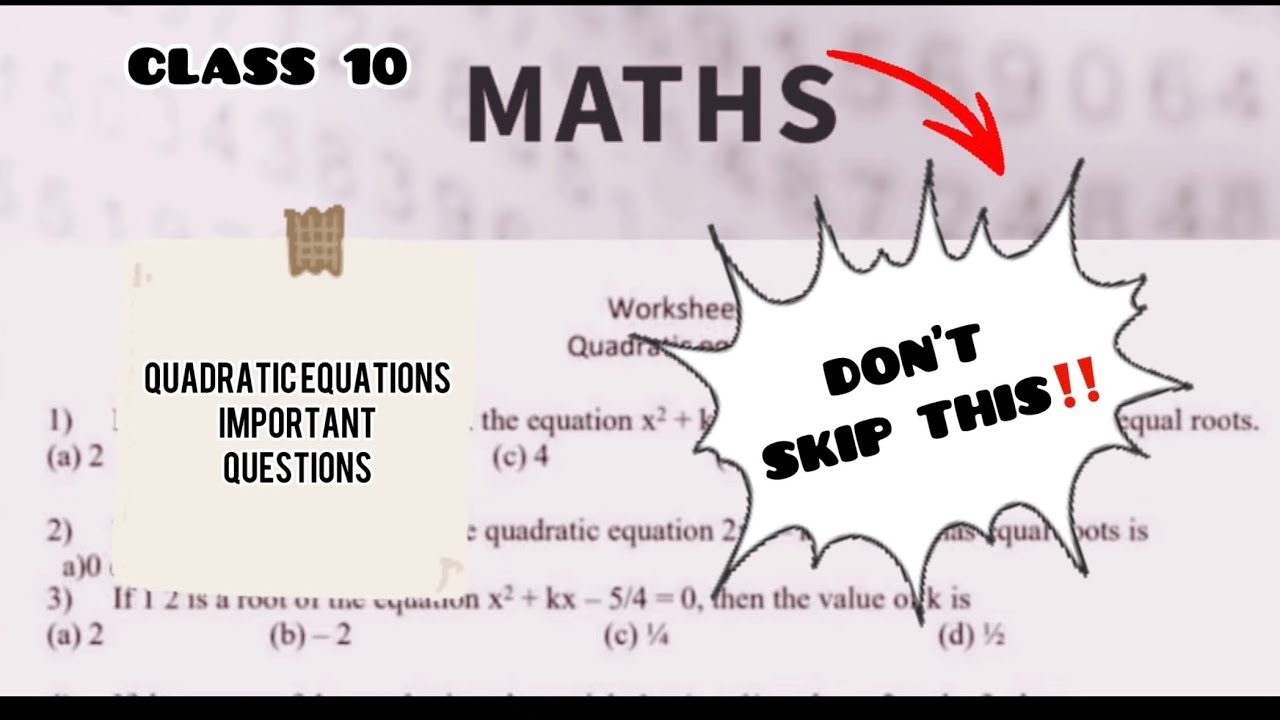 Class 10 Maths Ch 4 Quadratic Equations 🔥 All Important Questions with Solutions | CBSE 2026