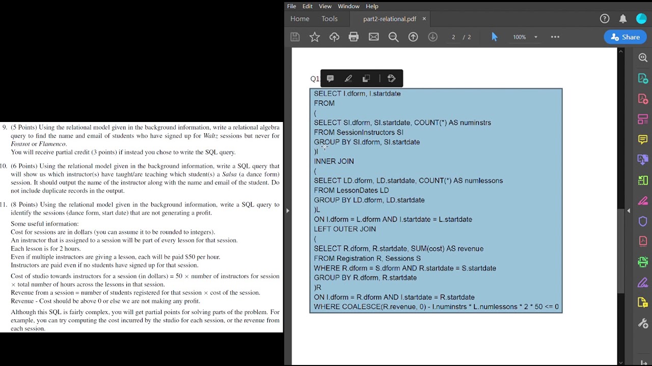Part 2 - COMP421 W2019 midterm solution