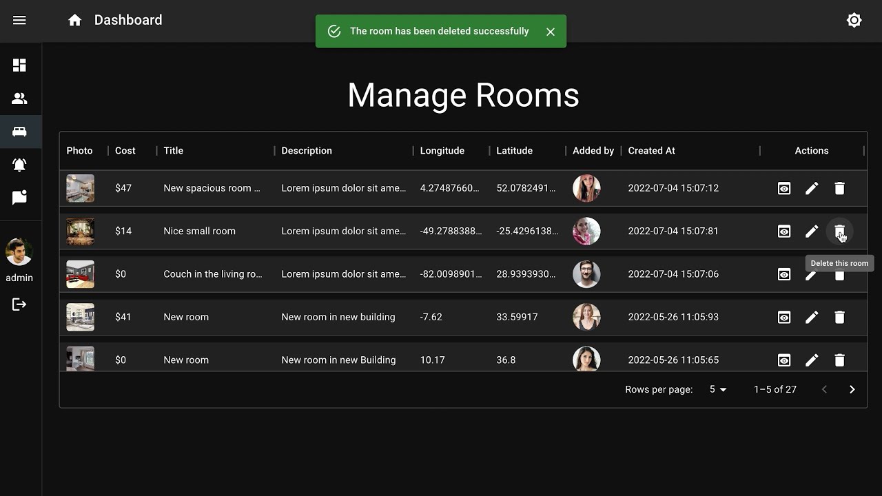 React MUI responsive Dashboard DataGrid Table, Delete, View, Edit advanced component for admin panel