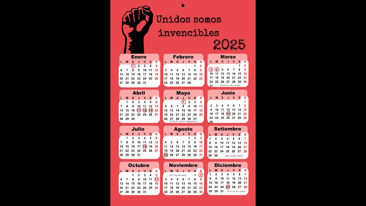 Almanaque 2025 imprimible Gratis formato A4 - Justicia por Fabián Castro - Uruguay