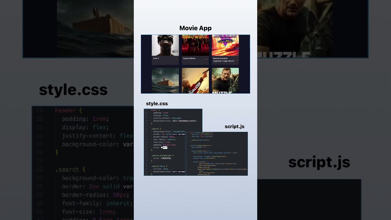 Movie App🩷#shorts #viral #coding #coder #webdevelopment #html #javascript
