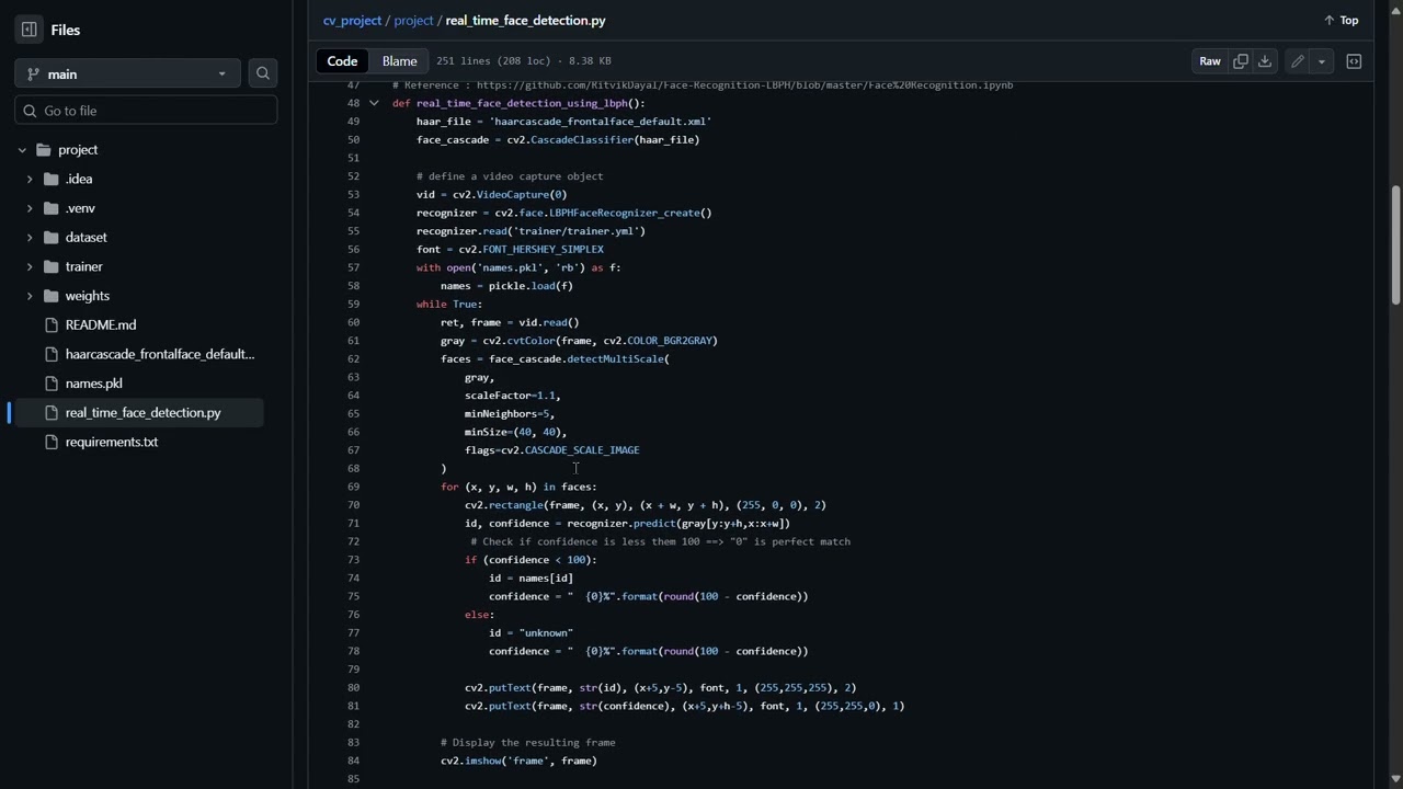 cv project project real time face detection py at main · githubashmit cv project · GitHub   Personal