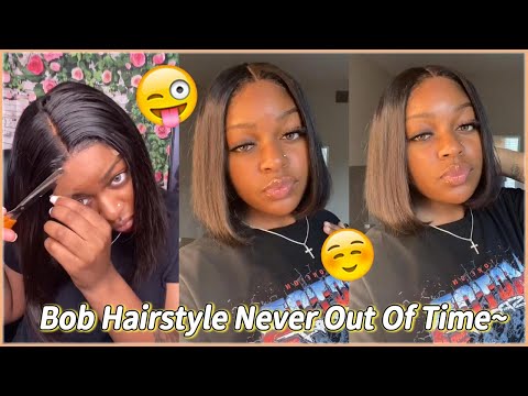 Review For Hot Sale Bob Wig🥂 Short Lace Wig Install | Middle Part Hairstyle #Elfinhair Review