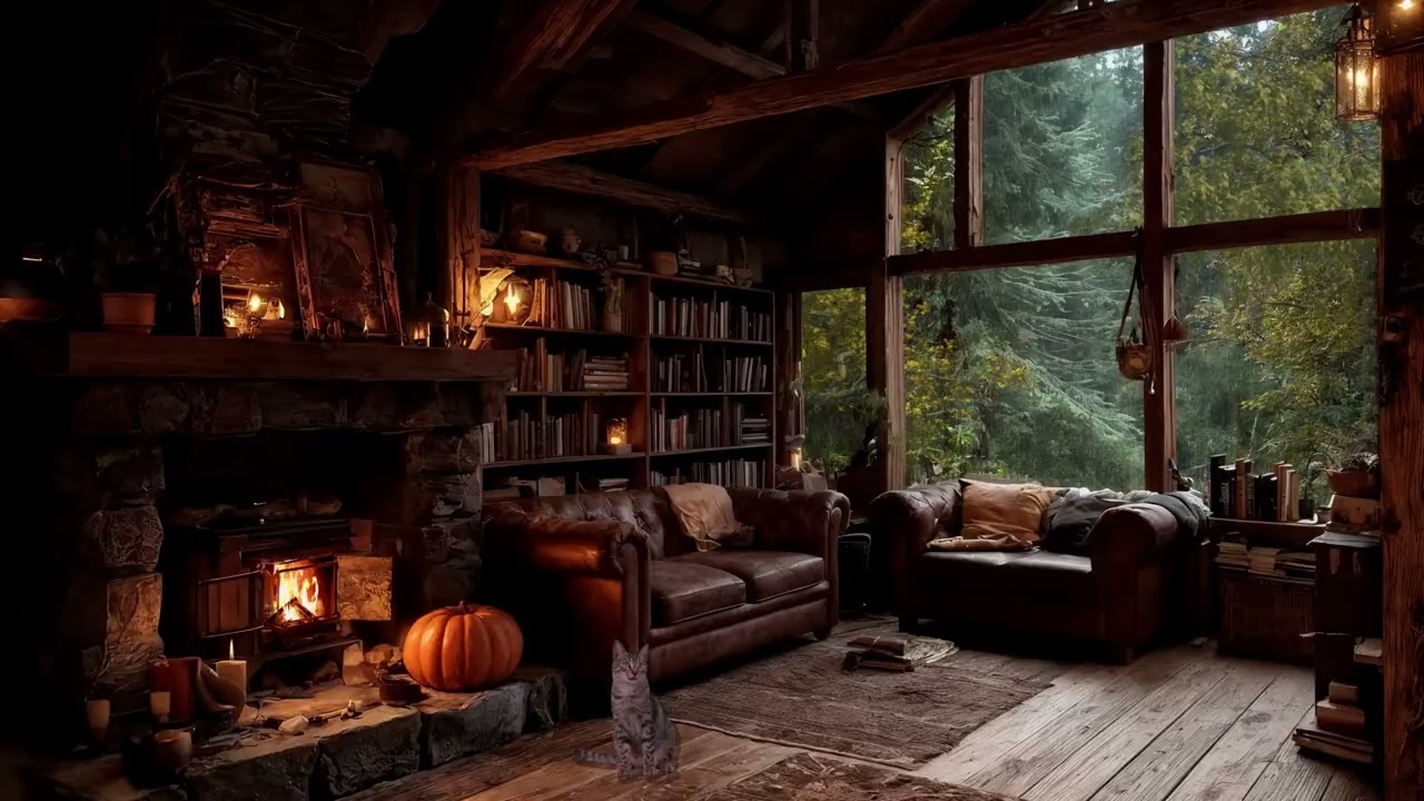 Autumn Rain by the Fireplace 🍂Best Rain in the Forest to Sleep Deeply