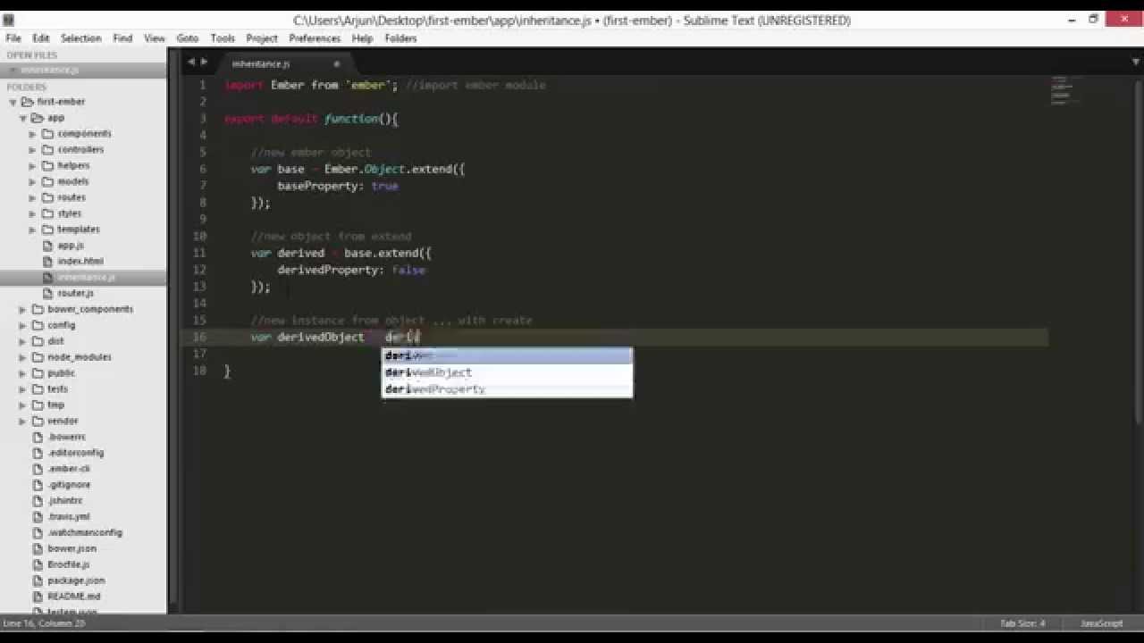 ember.js cli example- inheritance, module import, export, Ember.Object, create, extend