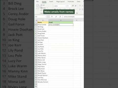 Turn names into emails with Flash Fill in Excel