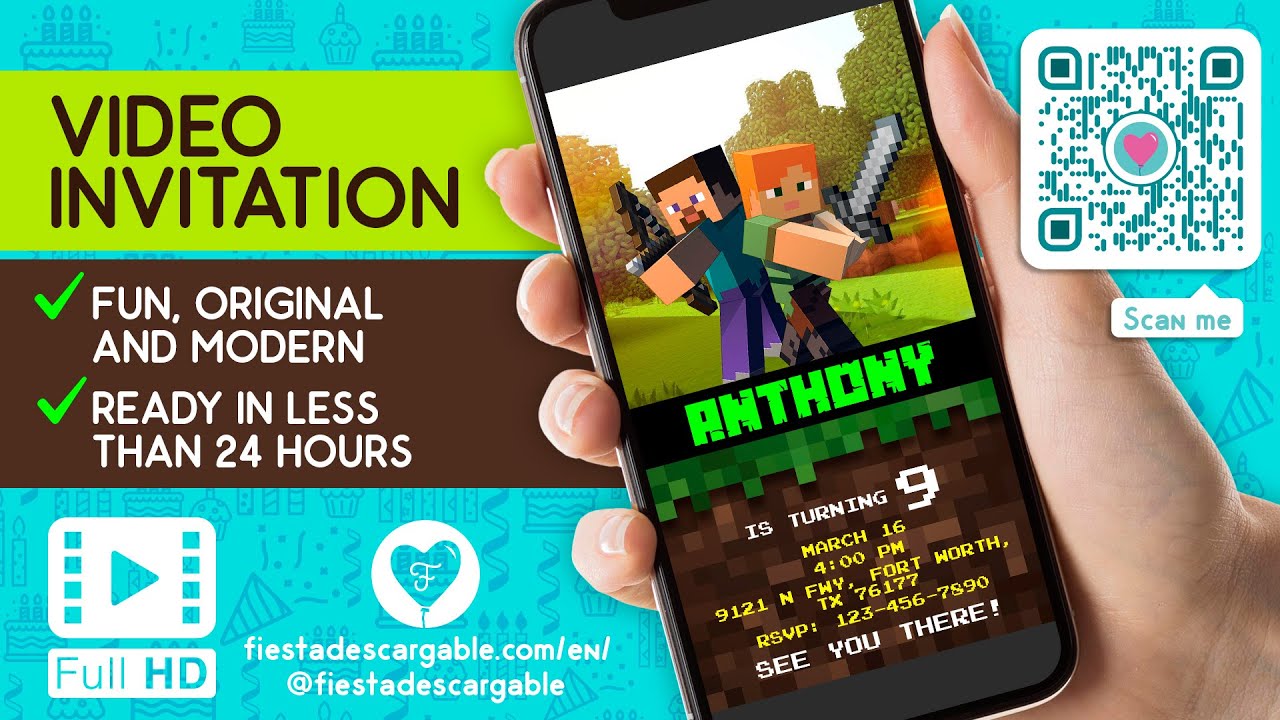 Minecraft video invitation for children birthday party
