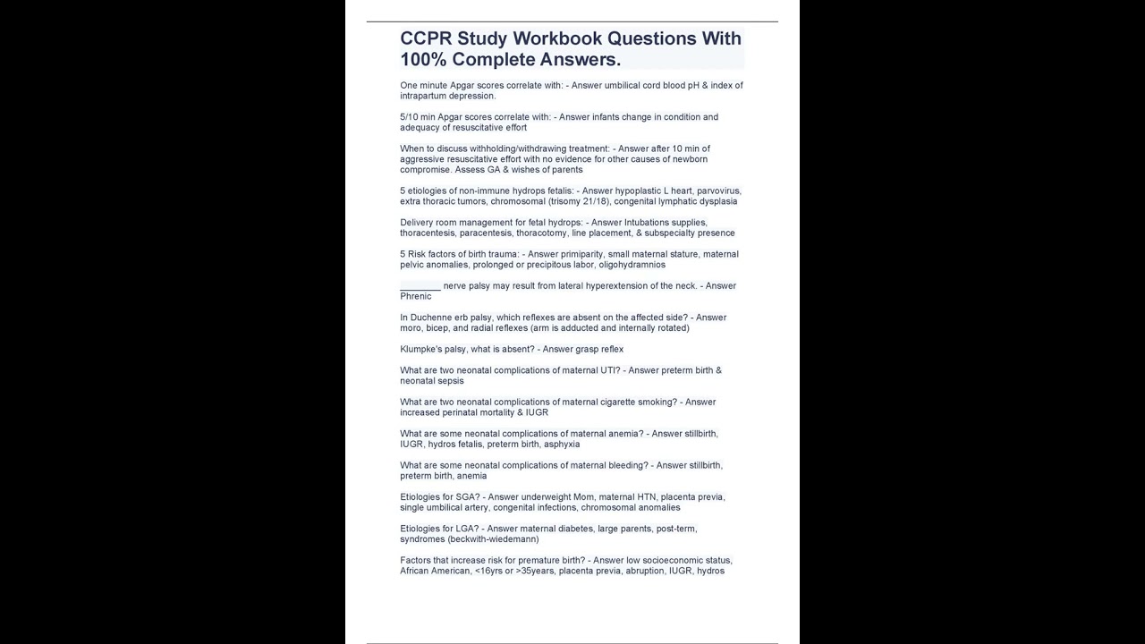 CCPR Study Workbook Questions With 100% Complete Answers pdf