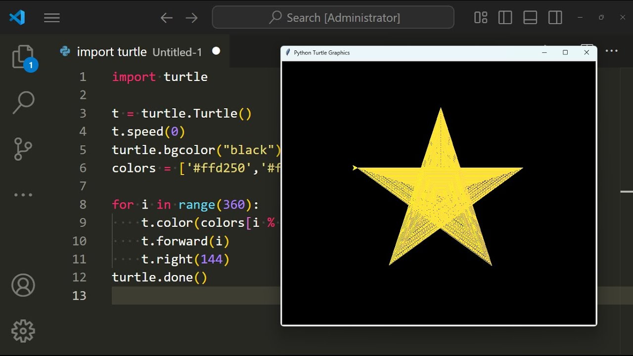 Spiral Star Pattern with Python Turtle | Easy Turtle Graphics Tutorial | @geekbyte01