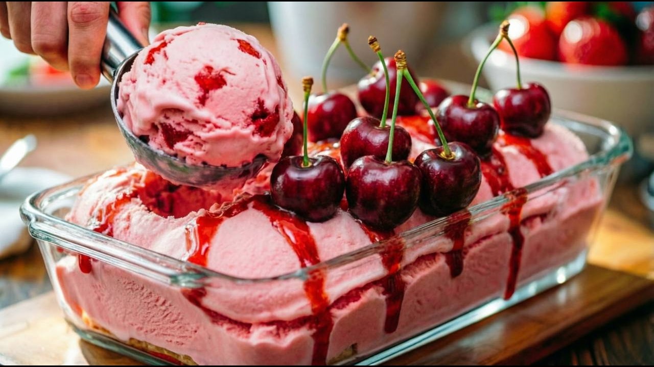 Delicious Homemade Cherry Ice cream | Just 3 ingredients!