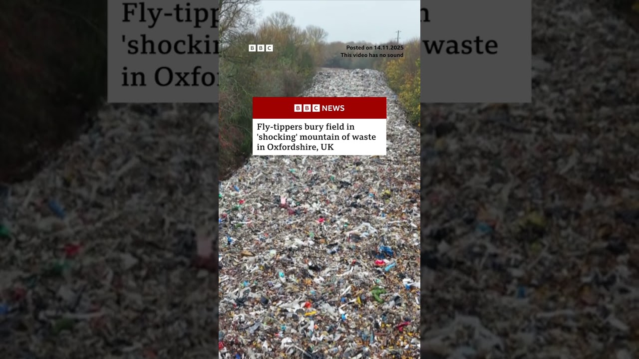 Fly-tippers bury field in 'shocking' mountain of waste. #UK #BBCNews