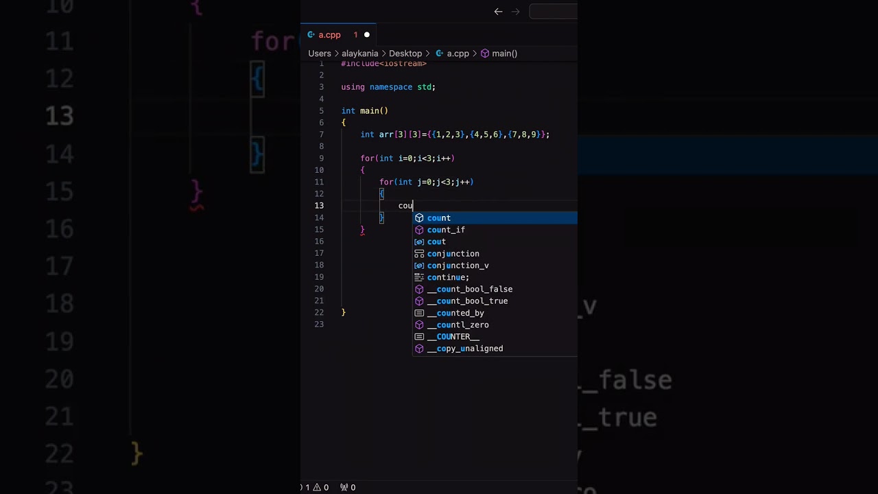 How to print 2D array in matrix in c++ #coding #programmer #programming #viral #youtube #code #short
