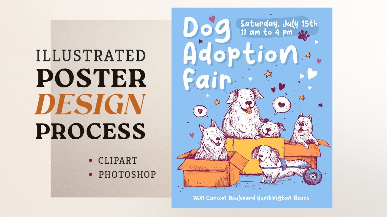 Poster Design for a Dog Adoption Fair + Illustrations • Speed Process • Photoshop