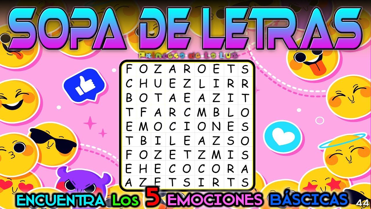 SOPA De LETRA 🥣 5 EMOCIONES Básicas  🌟 Juego De NIÑOS