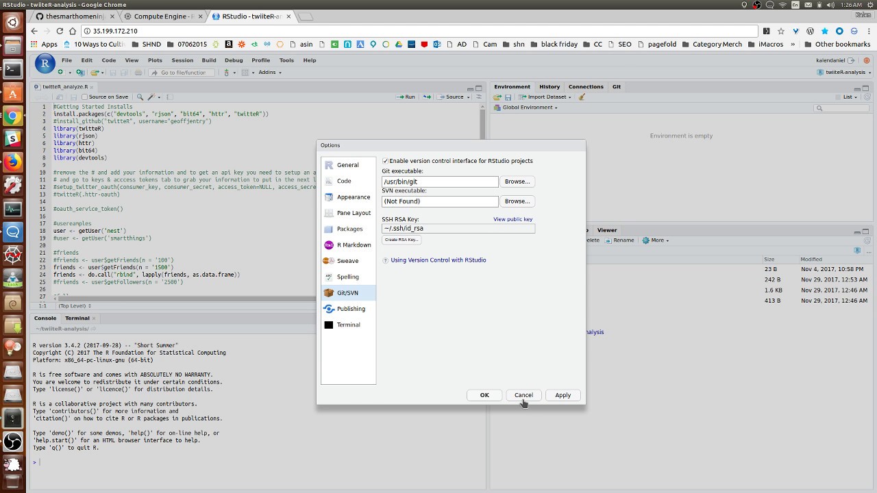 R Studio Server VM on Google Cloud and Sync SSH Github repo with New Project Version Control