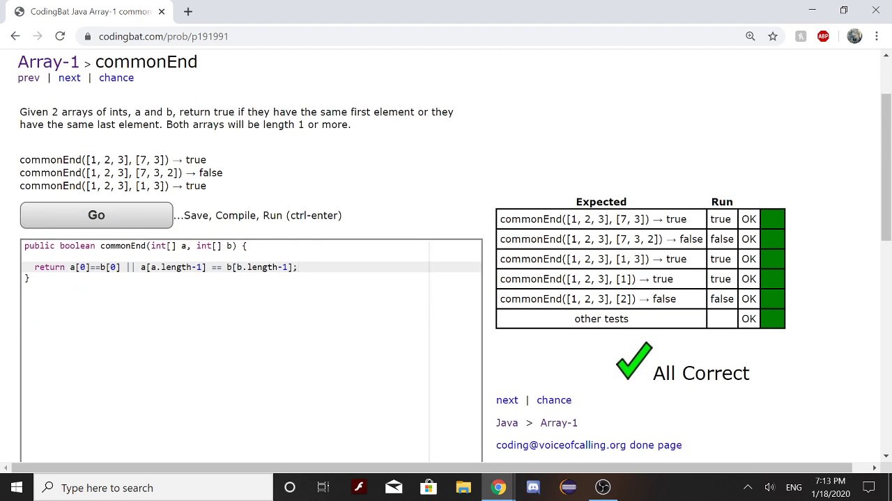 Array-1 (commonEnd) Java Tutorial || Codingbat.com