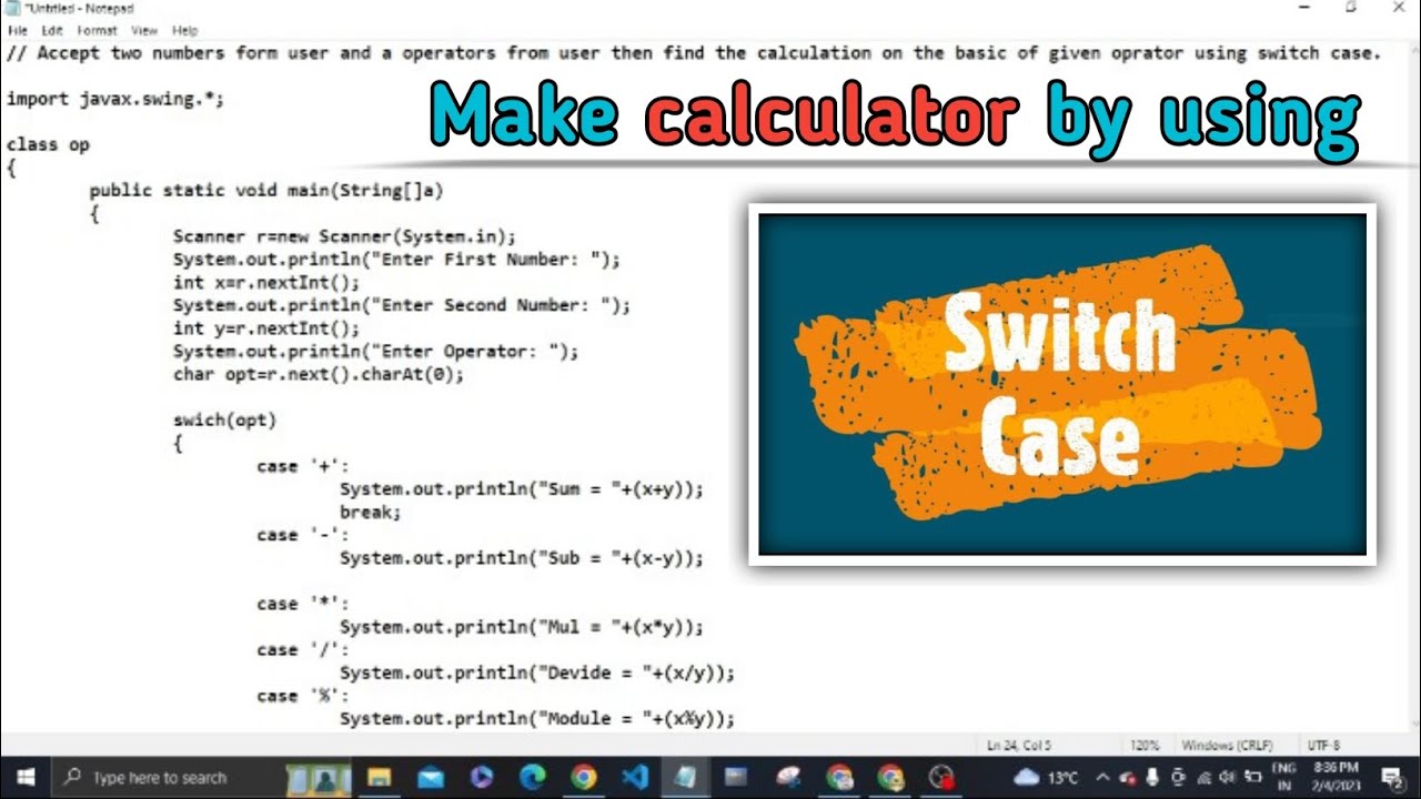 Day - 14 | Make calculator by using Switch Case in Java | Java programming #java #javatutorial
